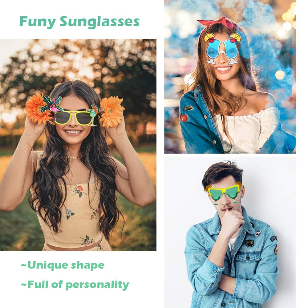 Funny Sunglasses,Novelty Party Sunglasses, Creative Funny Sunglasses, Funny Hawaiian Tropical Sunglasses,Luau Fancy Dress Party Supply, Hawaii Themed Sunglasses,Beach Photo Booth Props(8 Pack)