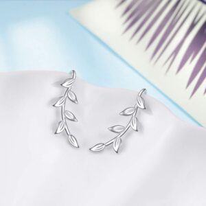 Ear Climber Crawler Cuff Sterling Silver Leaf Earrings for Women,Wrap Earrings Hypoallergenic (leaf earrings)