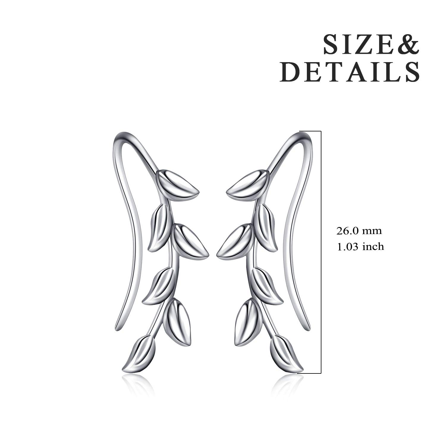 Ear Climber Crawler Cuff Sterling Silver Leaf Earrings for Women,Wrap Earrings Hypoallergenic (leaf earrings)