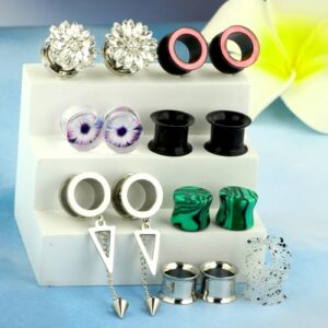 TIANCI FBYJS 8 Pairs Stainless Steel Ear Tunnels Earrings Plugs Dangle Gauges for Women Double Flare Piercing Stretcher Gauges Plugs kit 6mm 2g