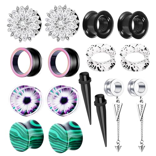 TIANCI FBYJS 8 Pairs Stainless Steel Ear Tunnels Earrings Plugs Dangle Gauges for Women Double Flare Piercing Stretcher Gauges Plugs kit 6mm 2g