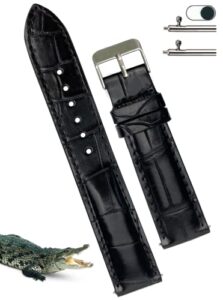 vinacreations 18mm black alligator belly leather watch band crocodile strap men quick release premium replacement wristwatch band buckle handmade by vietnamese dh-01-18mm