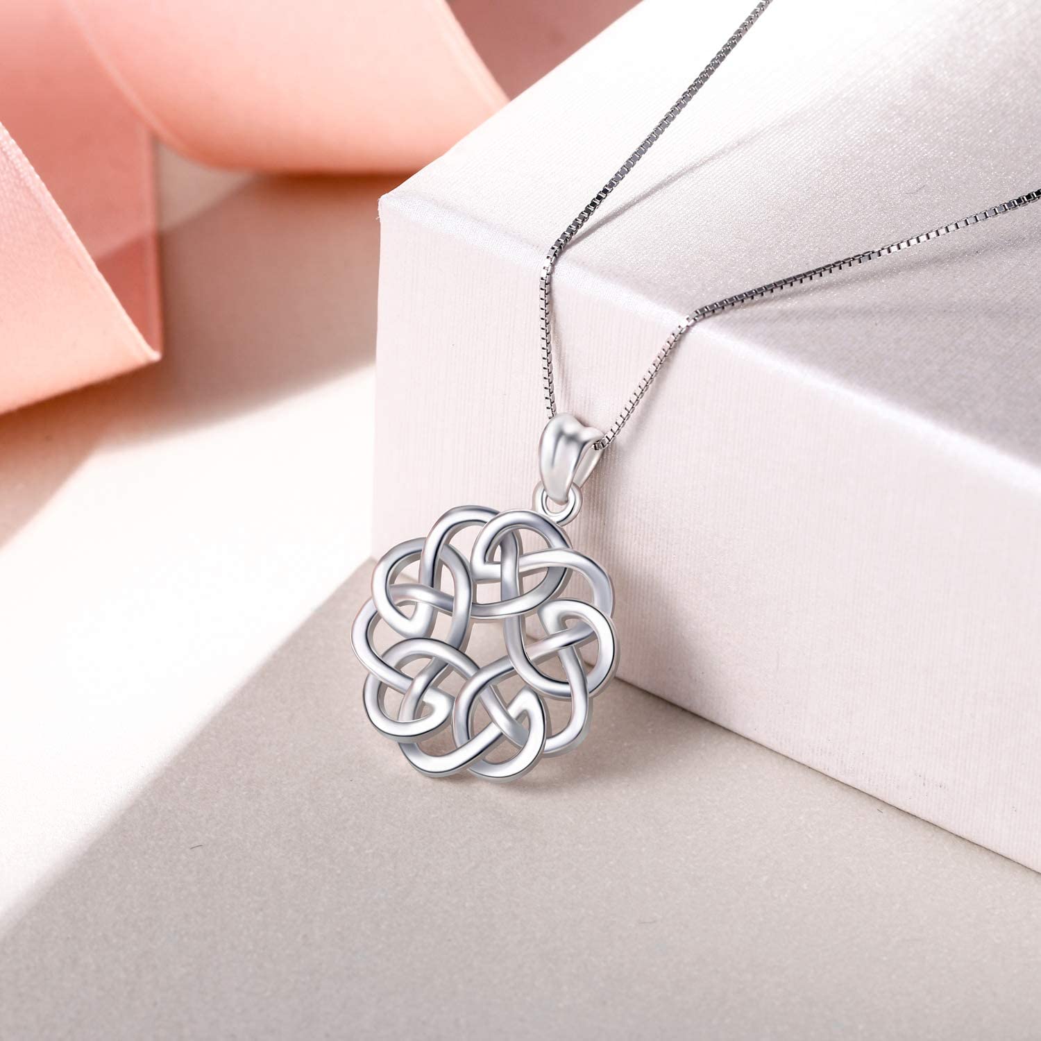 EVER FAITH 925 Sterling Silver Round Infinity Endless Love Celtic Knot Pendant Necklace for Women