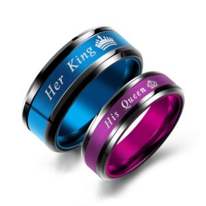 iflytree 2pcs king and queen rings wedding engagement anniversary band his hers couples ring stainless steel matching ring sets for him and her (men sise 10 & women 6)