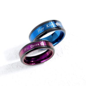 Iflytree 2pcs King and Queen Rings Wedding Engagement Anniversary Band His Hers Couples Ring Stainless Steel Matching Ring Sets for Him and Her (Men Sise 10 & Women 6)