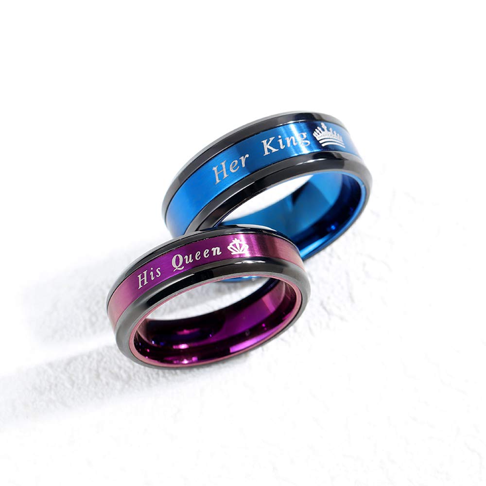 Iflytree 2pcs King and Queen Rings Wedding Engagement Anniversary Band His Hers Couples Ring Stainless Steel Matching Ring Sets for Him and Her (Men Sise 10 & Women 6)