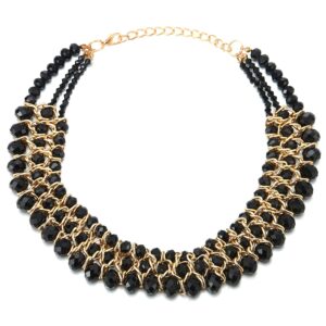 coolsteelandbeyond statement necklace black faceted crystal beads string gold braided chain pendant