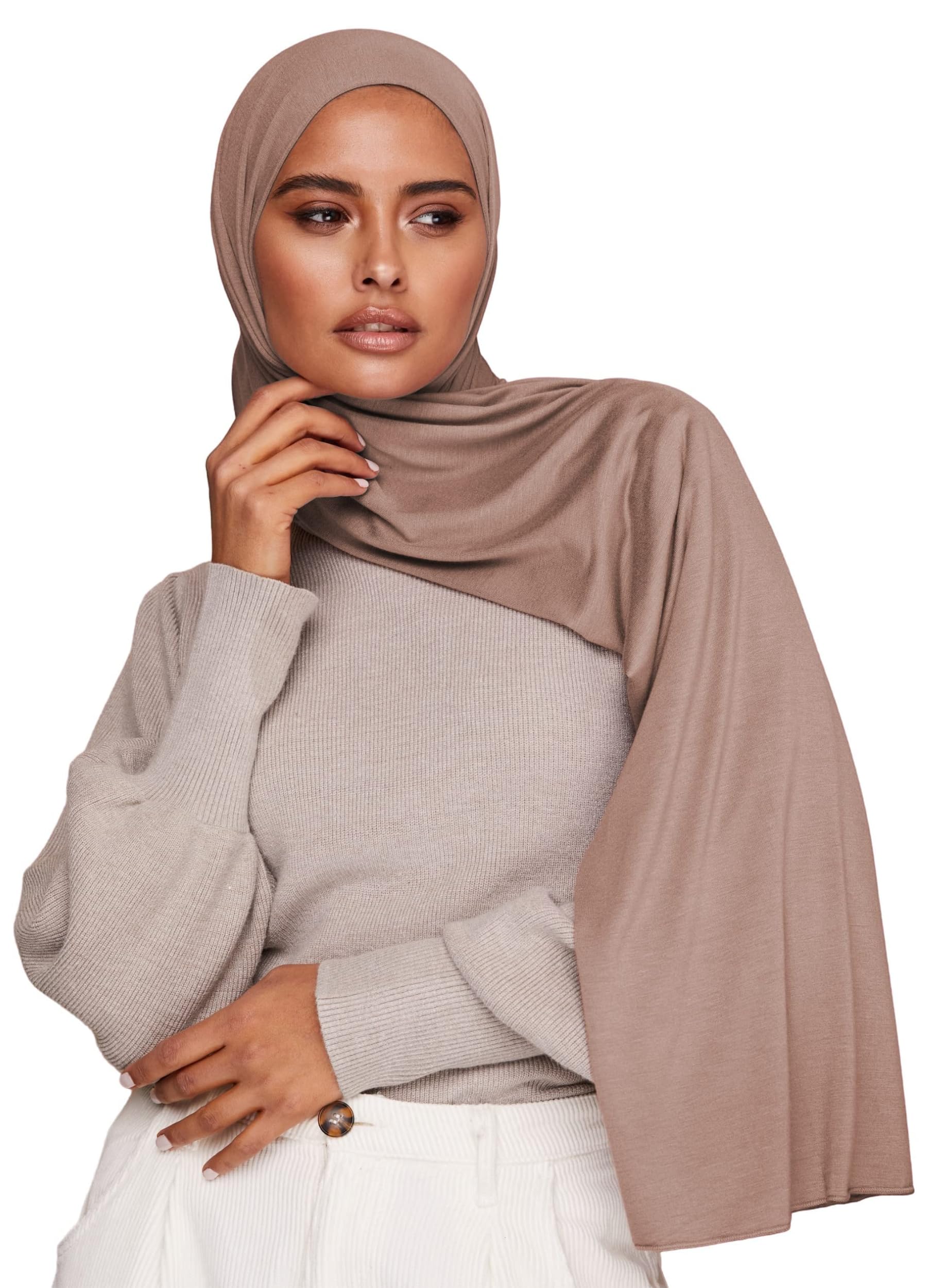 VOILE CHIC Premium Jersey Hijab Scarf For Women - Islamic Head Scarf Wrap Hijabs (Taupe)