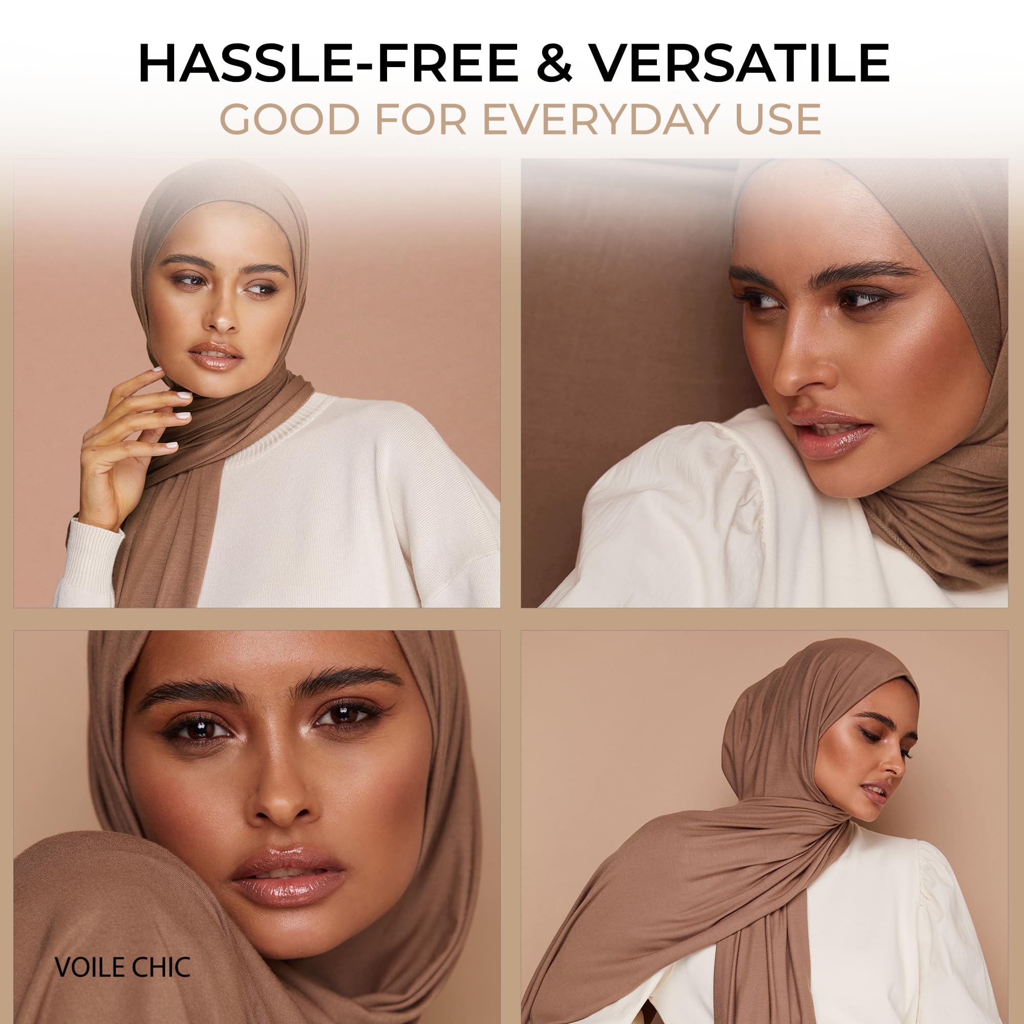 VOILE CHIC Premium Jersey Hijab Scarf For Women - Islamic Head Scarf Wrap Hijabs (Taupe)