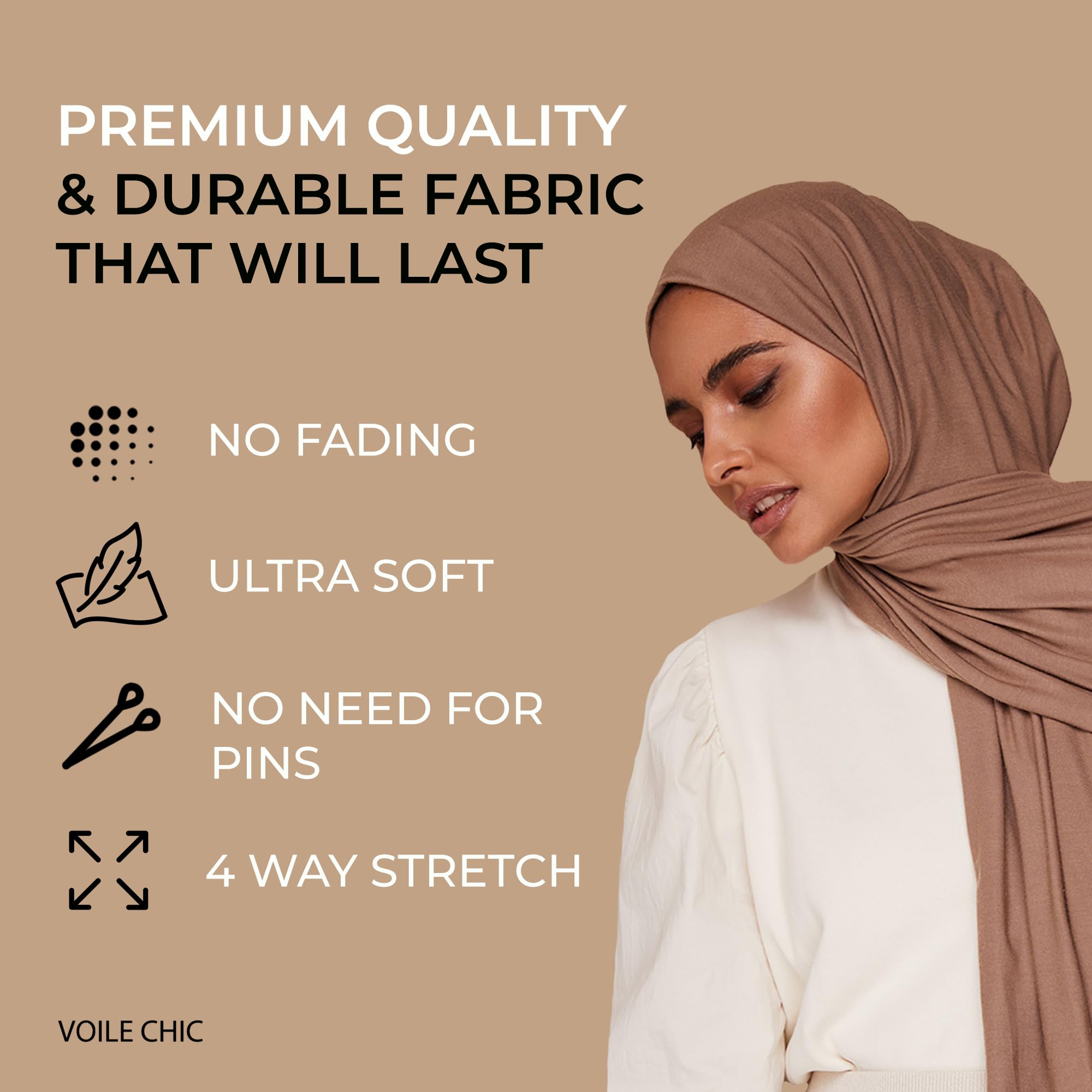 VOILE CHIC Premium Jersey Hijab Scarf For Women - Islamic Head Scarf Wrap Hijabs (Taupe)