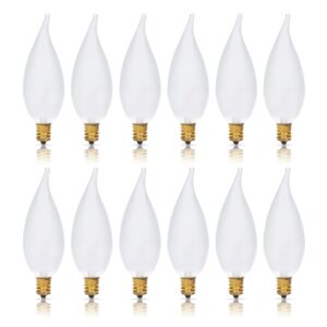 simba lighting candelabra flame tip frosted ca10 40w e12 base (12 pack) decorative incandescent light bulbs 120v for chandeliers, ceiling fan lights, pendants, wall sconces, dimmable, warm white 2700k