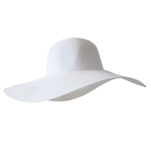 womens floppy straw hat wide brim foldable packable braid cap uv protection summer gardening hiking beach sun hat (white)