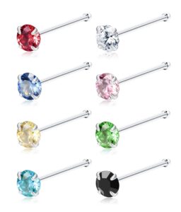 sllaiss 8pcs 22g sterling silver nose rings studs pin for women men 3mm mix color round czech crystal nose body piercing jewelry