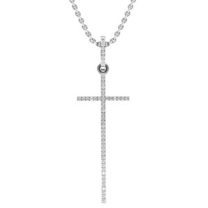 dazzlingrock collection round white diamond cross pendant for women with 18 inch silver chain (0.09 ctw) in 14k white gold