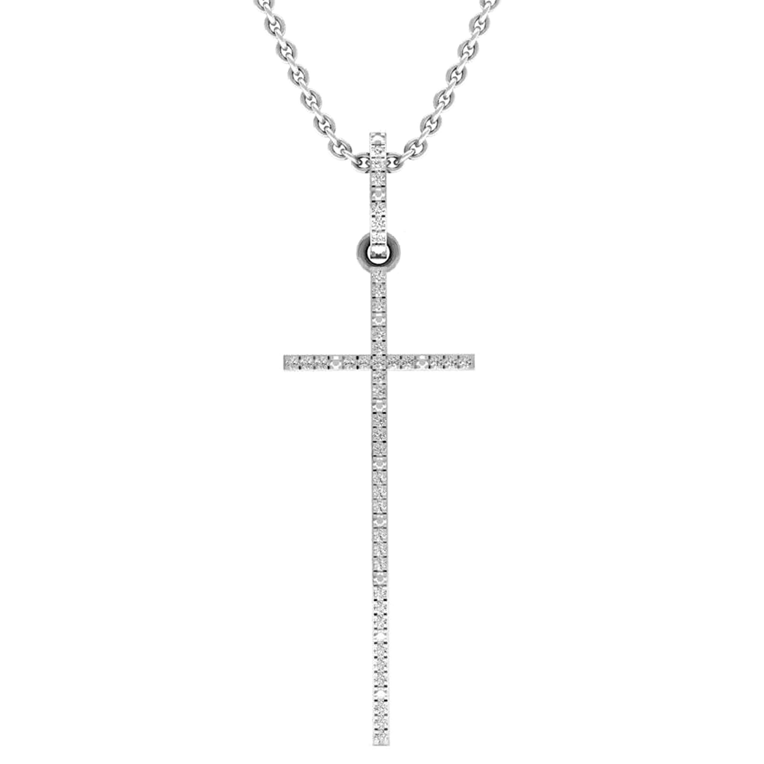 Dazzlingrock Collection Round White Diamond Cross Pendant for Women with 18 inch Silver Chain (0.09 Ctw) in 14K White Gold