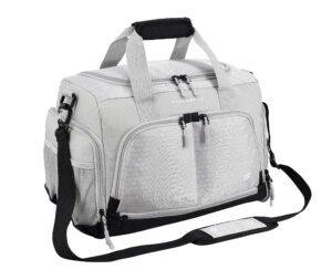 ultimate gym bag 2.0: the durable crowdsource designed duffel bag with 10 optimal compartments including water resistant pouch, silver, medium (20")