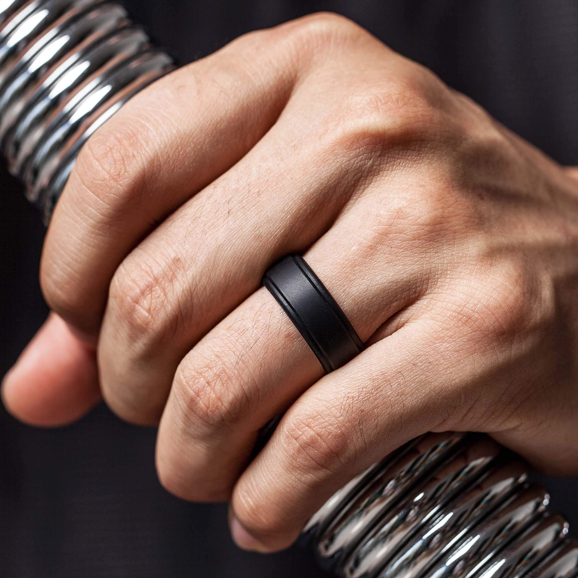 ThunderFit Silicone Wedding Ring for Men - 1 Ring (Black, 5.5-6 (16.5mm))