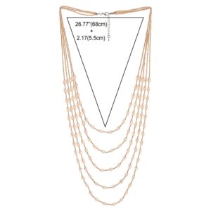 COOLSTEELANDBEYOND Champagne Gold Oval Beads Statement Necklace Multi-Strand Long Chains with Crystal Charm Pendant