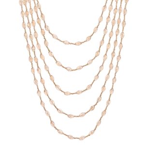 COOLSTEELANDBEYOND Champagne Gold Oval Beads Statement Necklace Multi-Strand Long Chains with Crystal Charm Pendant