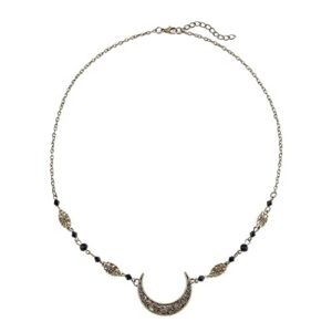 yalice boho crescent moon head chain vintage black crystal headband chain rhinestone headpieces witchy forehead chain for women (bronze-black, one size)