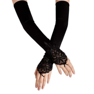 savita fingerless long gloves pierced elbow length satin gloves 19 inches stretchy opera evening party 1920s gloves for women