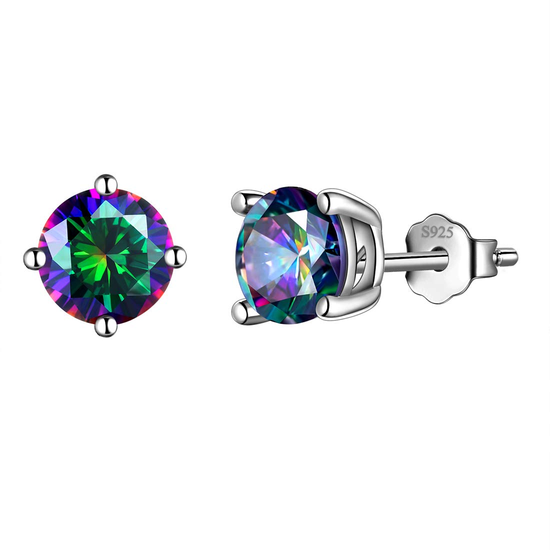 Aurora Tears Mystic-topaz Rainbow Studs Earrings Men 925 Sterling Silver Women Small Stud Crystal Cubic Zirconia Minimalist Stud Earring Dating Jewelry Gift DE0093M