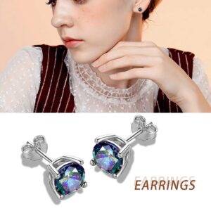 Aurora Tears Mystic-topaz Rainbow Studs Earrings Men 925 Sterling Silver Women Small Stud Crystal Cubic Zirconia Minimalist Stud Earring Dating Jewelry Gift DE0093M