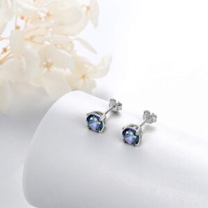 Aurora Tears Mystic-topaz Rainbow Studs Earrings Men 925 Sterling Silver Women Small Stud Crystal Cubic Zirconia Minimalist Stud Earring Dating Jewelry Gift DE0093M