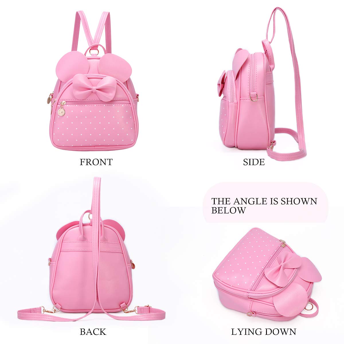 KL928 Girls Bowknot Polka Dot Cute Mini Backpack Small Daypacks Convertible Shoulder Bag Purse for Women