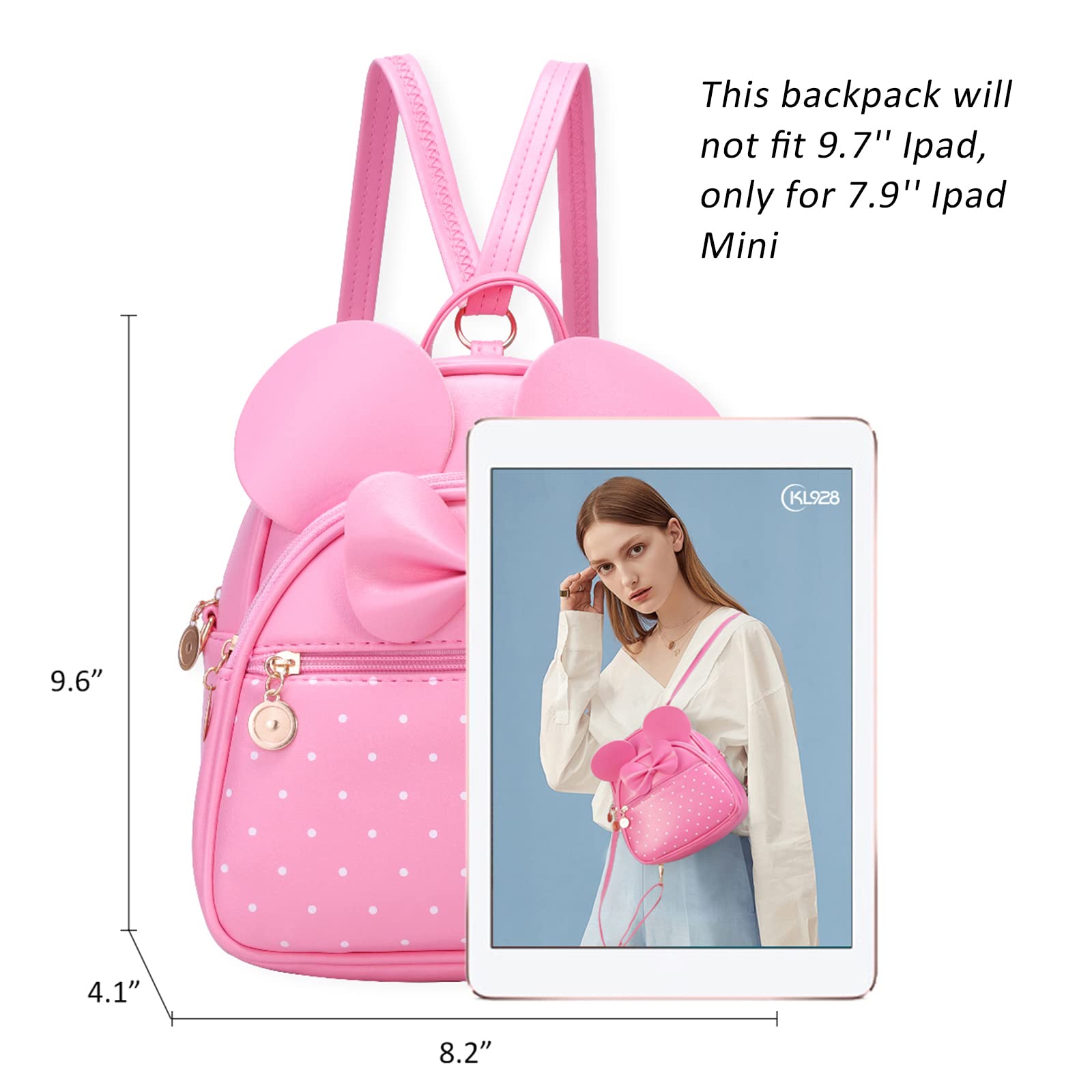 KL928 Girls Bowknot Polka Dot Cute Mini Backpack Small Daypacks Convertible Shoulder Bag Purse for Women