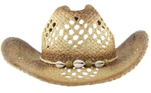 minakolife men's & women's western style cowboy/cowgirl straw hat (shell beads)