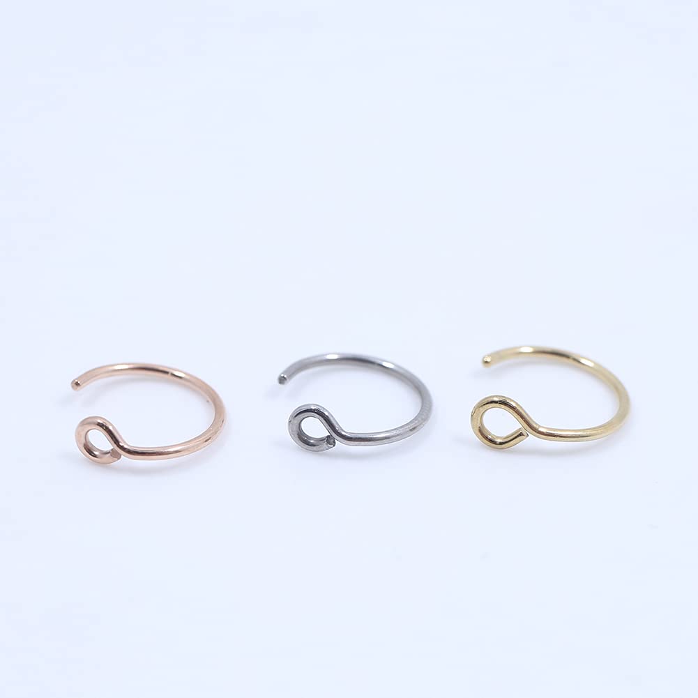 FANSING Faux Nose Ring 8mm Septum Ring 20g Fake Nose Rings Hoop 20 Gauge Rose Gold Nose Ring Faux Lip Ring 3PCS Mixed Colors