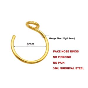 FANSING Faux Nose Ring 8mm Septum Ring 20g Fake Nose Rings Hoop 20 Gauge Rose Gold Nose Ring Faux Lip Ring 3PCS Mixed Colors