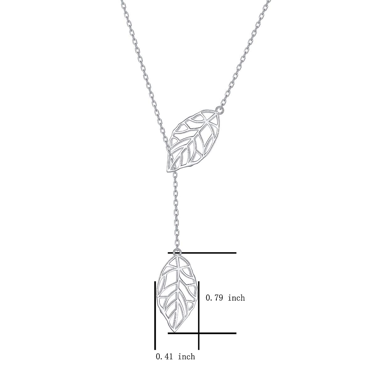 DAOCHONG Long Necklace Sterling Silver Leaf Larait Bar Y Lariat Long Chain Drop Adjustable Necklace for Her, 30"