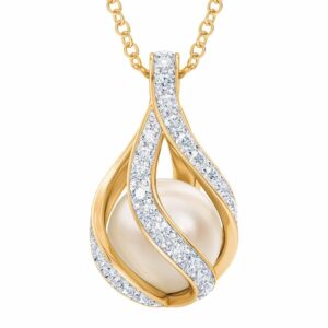 the danbury mint love's embrace women's pearl & diamond necklace | pearl pendant jewelry | woman's necklaces | genuine diamonds | gifts for her | #1638-0016