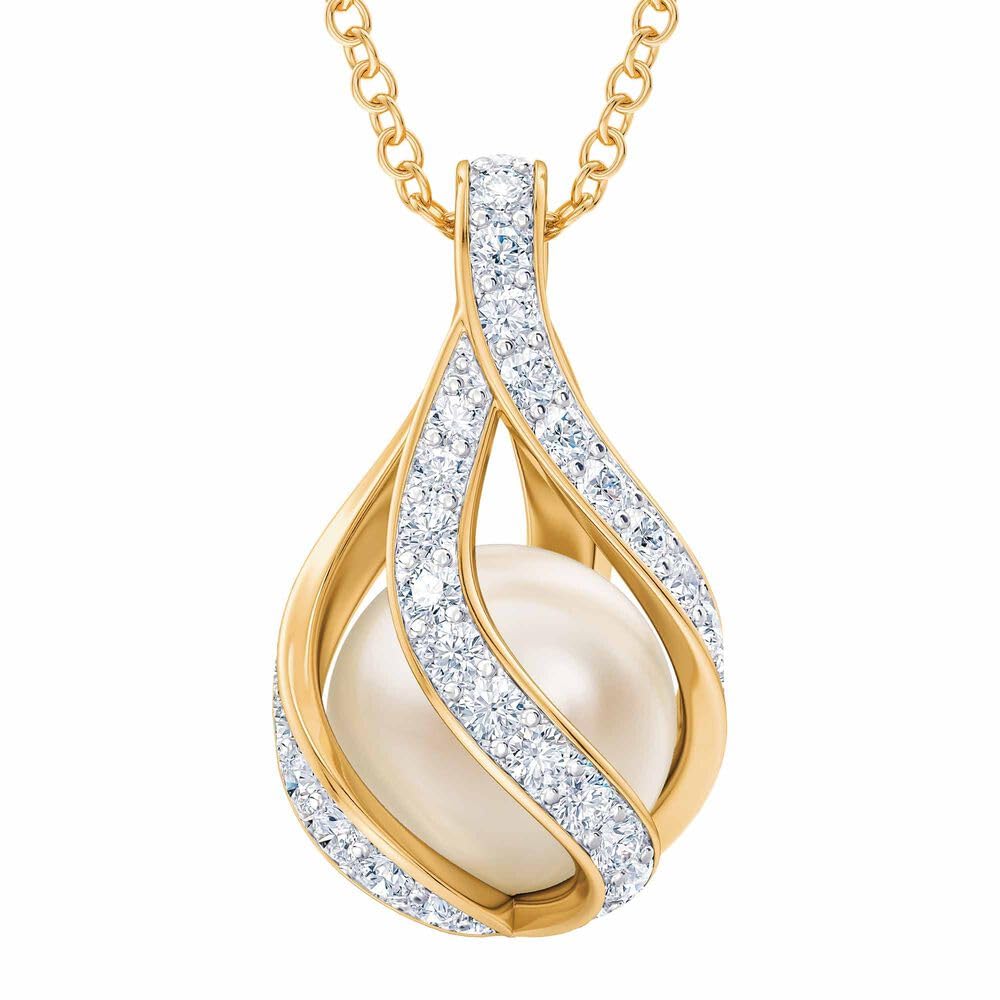 The Danbury Mint Love's Embrace Women's Pearl & Diamond Necklace | Pearl Pendant Jewelry | Woman's Necklaces | Genuine Diamonds | Gifts for Her | #1638-0016