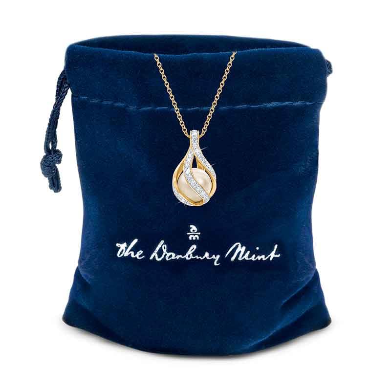 The Danbury Mint Love's Embrace Women's Pearl & Diamond Necklace | Pearl Pendant Jewelry | Woman's Necklaces | Genuine Diamonds | Gifts for Her | #1638-0016