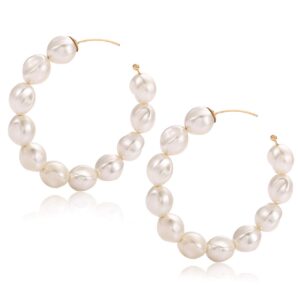 pearl hoop earrings for women lightweight faux pearl beaded earrings open hoop dangle earrings bridal gifts (pure pearls hoop style)