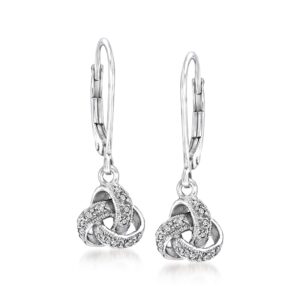 ross-simons diamond-accented love knot drop earrings in sterling silver