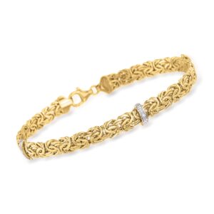 ross-simons 14kt yellow gold byzantine bracelet with diamond-accented stations. 7 inches