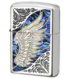 zippo armor case wing arabesque shell inlay both sides etching japan limited oxidized silver