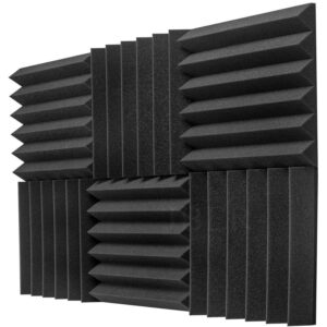 jber 6 pack acoustic foam wedge, 2" x 12" x 12" studio soundproofing panels fire resistant sound proof padding acoustic treatment foam (6 square feet, charcoal)