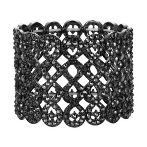 ever faith women's rhinestone crystal art deco love knot wide stretch bridal bracelet black black-tone