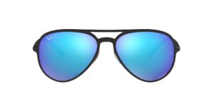 ray-ban rb4320ch chromance aviator sunglasses, matte black/polarized green mirrored blue, 58 mm