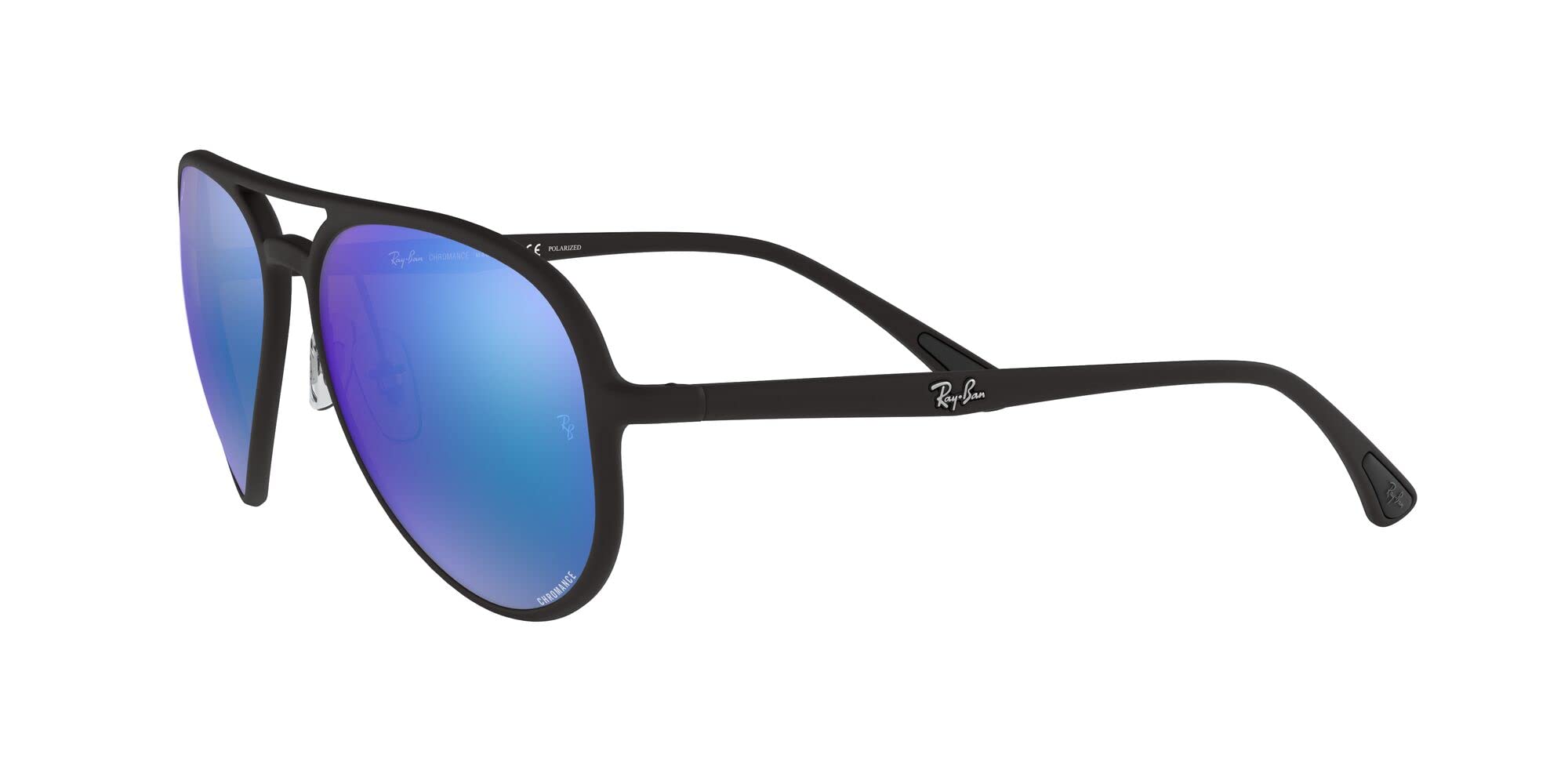 Ray-Ban Rb4320ch Chromance Aviator Sunglasses, Matte Black/Polarized Green Mirrored Blue, 58 mm