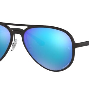 Ray-Ban Rb4320ch Chromance Aviator Sunglasses, Matte Black/Polarized Green Mirrored Blue, 58 mm