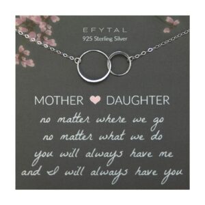 efytal mothers day gifts from daughter, sterling silver 2 circle necklace, mothers day necklace for mom, mother daughter gift, mothers day presents, gifts for mom from daughter, mothers day jewelry