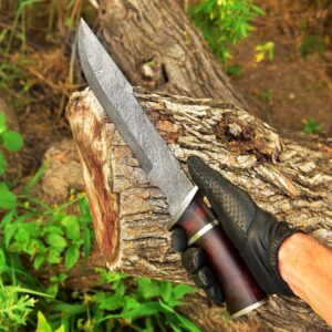 SharpWorld 15 Inches Custom Damascus Knife Pakka Wood Handle w/Brown Leather Sheath TJ117