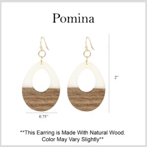 POMINA Lightweight White Earrings for Woman Oval Teardrop Dangle Earrings Geometric Colored Resin Wood Earrings Two Tone Color Spring Gold Drop Earrings (Teardrop Clear)