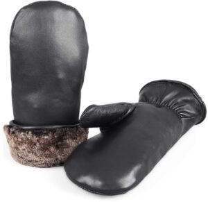 zavelio unisex premium shearling sheepskin fur lined leather mittens black large